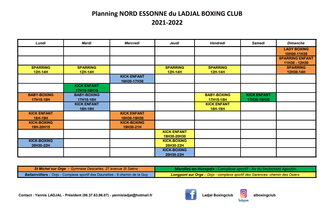 Voici nos différentes salles et nos planning dans le 91 | Club de Boxe 91