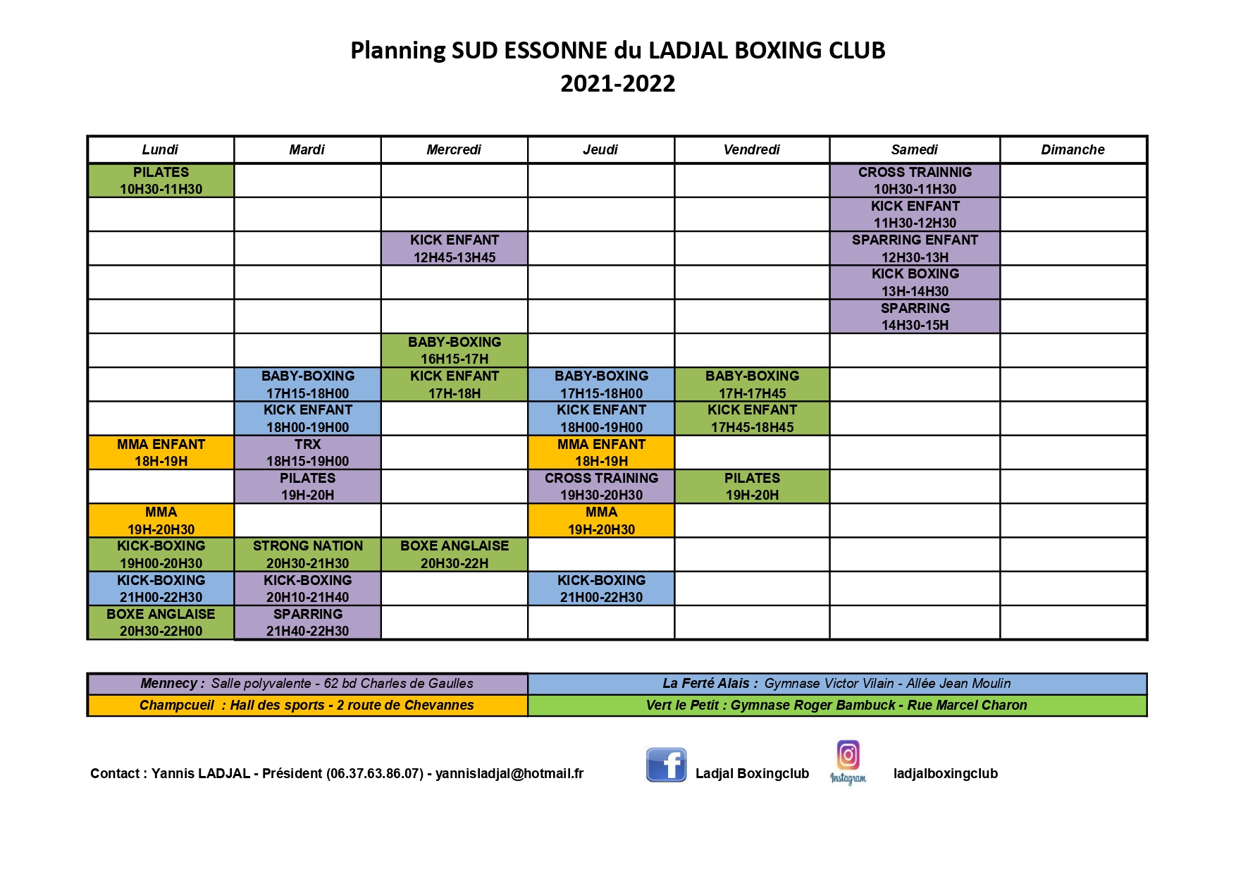 Voici nos différentes salles et nos planning dans le 91 | Club de Boxe 91